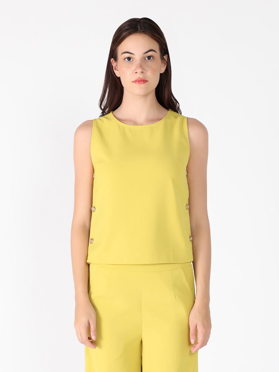 Crew Neck Sleeveless Side Button Design Top – Gracia Fashion
