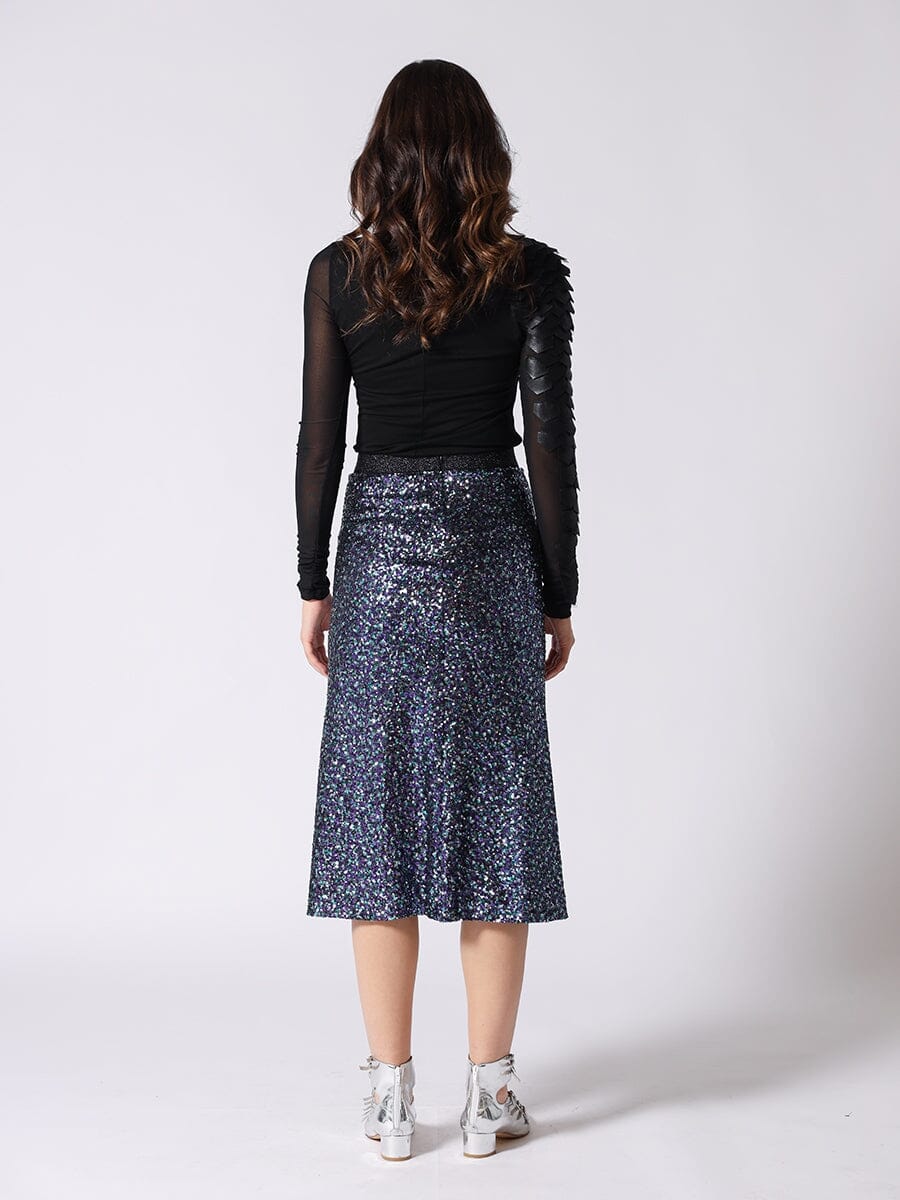 Whole Spangle Shiny Banding Midi Skirt - Gracia Fashion